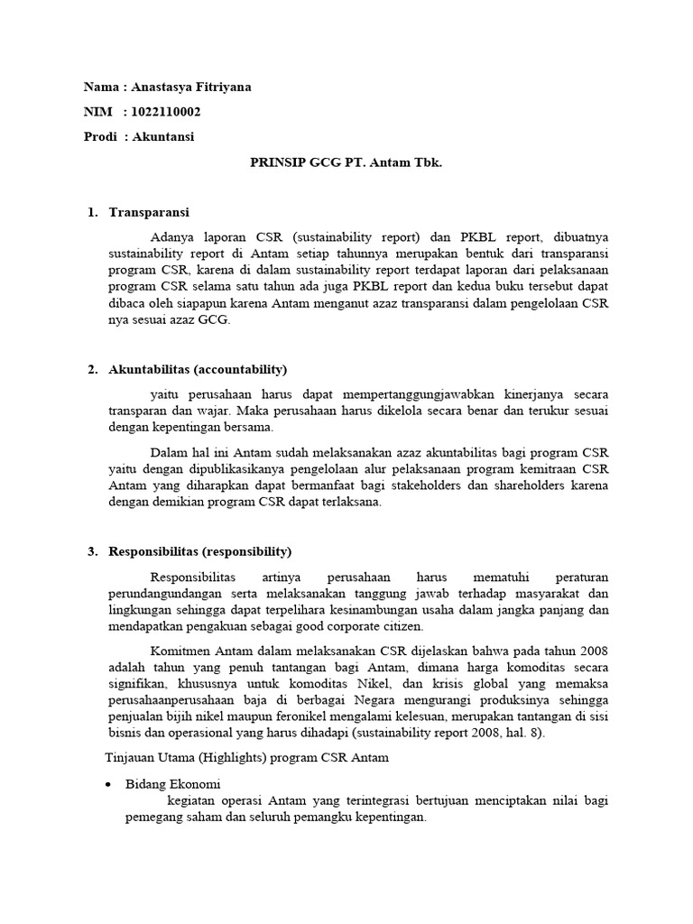 Prinsip GCG dan CSR PT. Antam | PDF