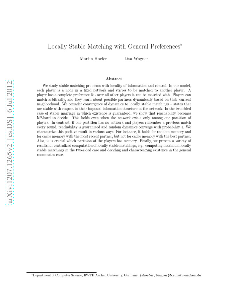 Locality Table Matching With General Preferences | PDF