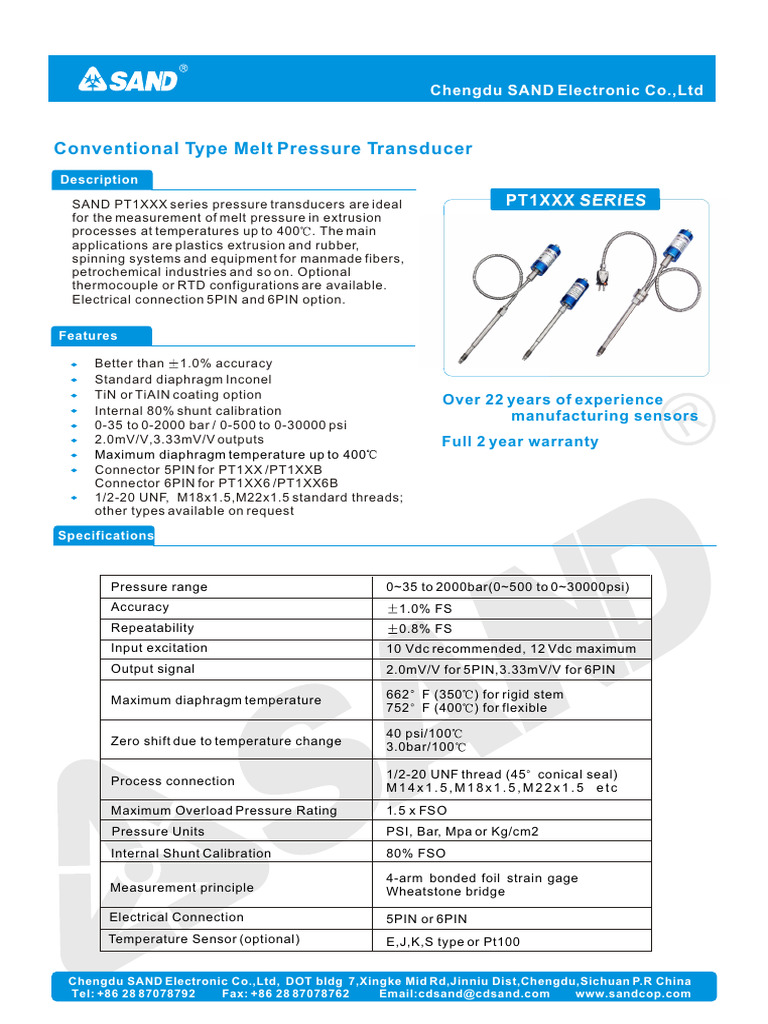 Sand Melt Pressure Transducer | PDF