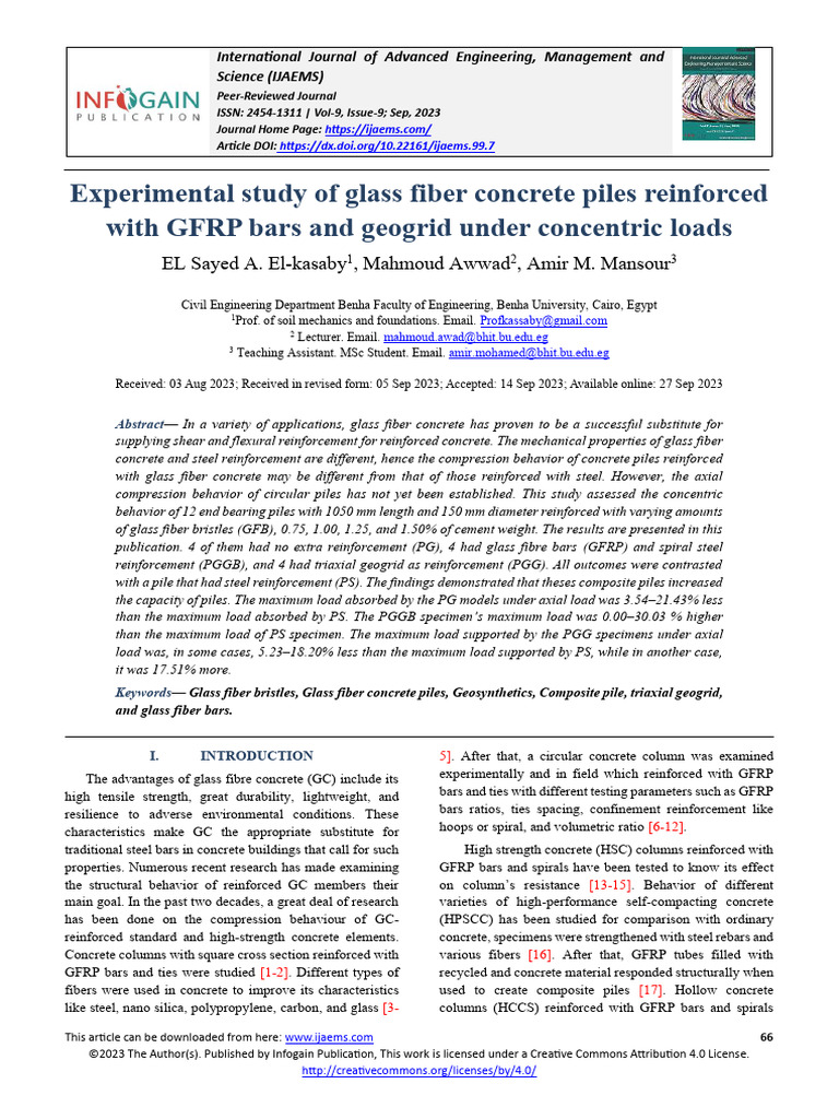 Experimental Study of Glass Fiber Concrete Piles Reinforced With GFRP ...