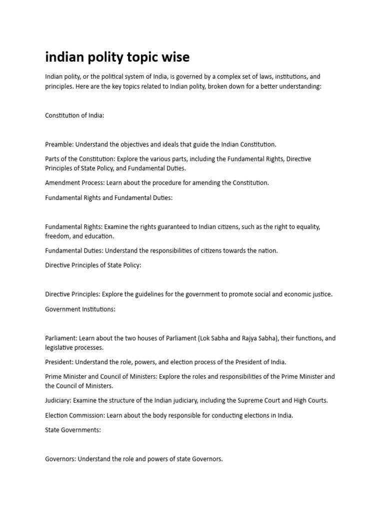 Indian Polity Topic Wise | PDF