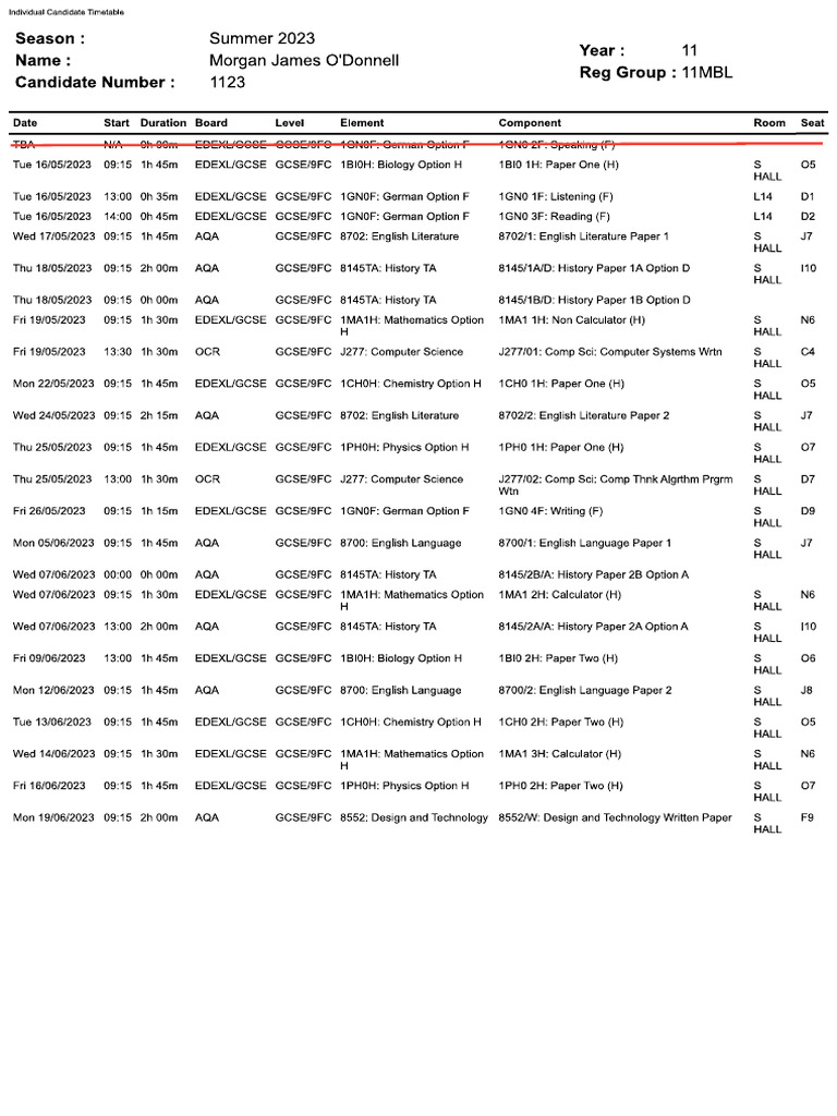 GCSE Timetable | PDF