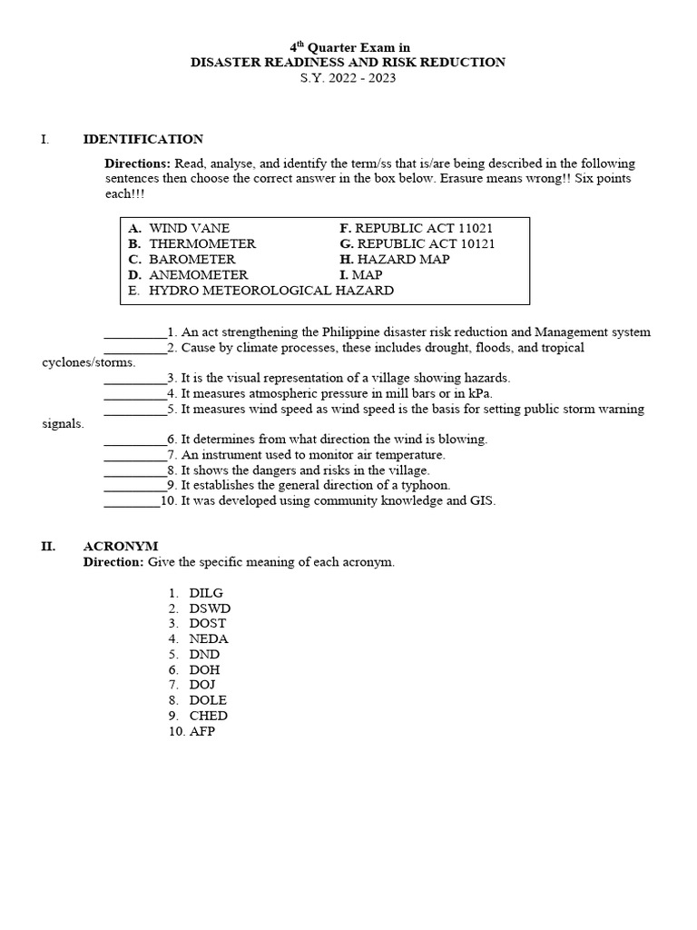 4th quarter exam iN DRRR | PDF