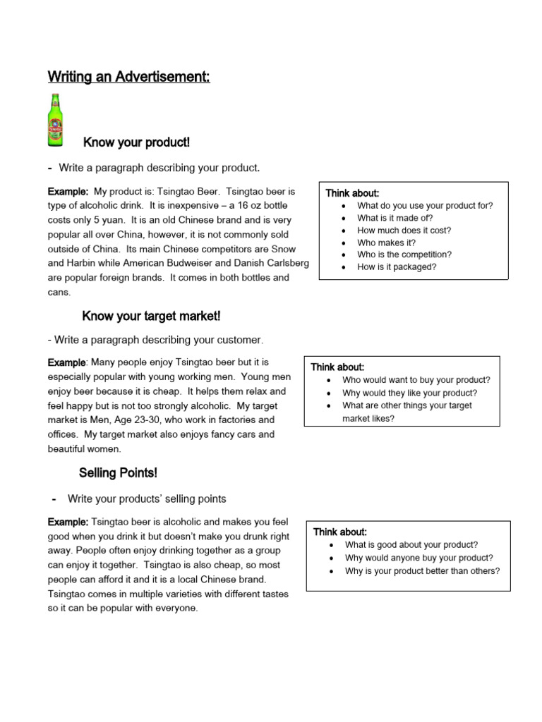 Lesson 4 Activity 5 Writing an Advertisement Writing Creative Writing 1 | PDF