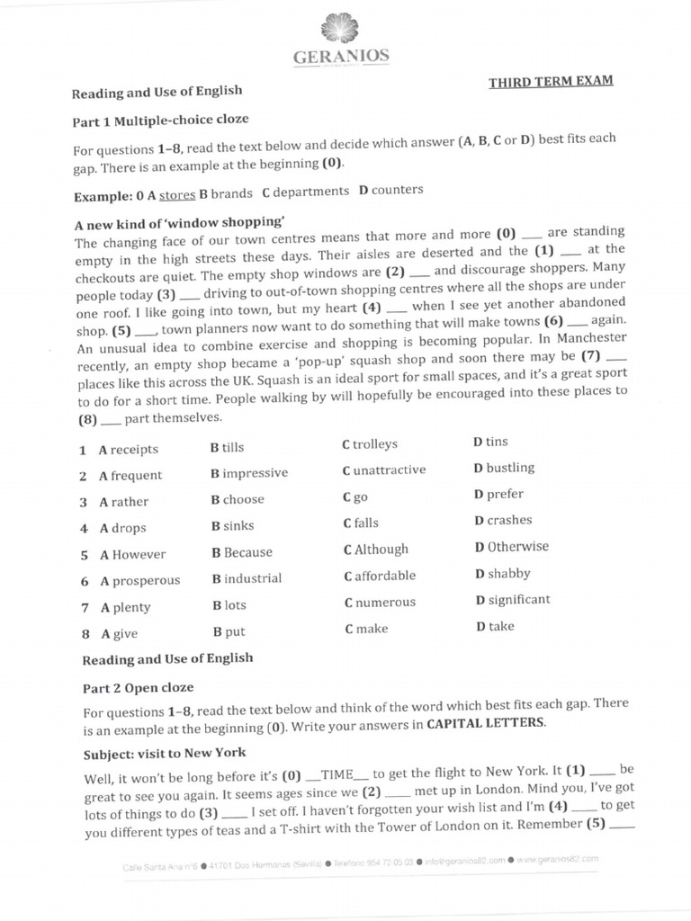 F1 Third Term Reading & Use of English | PDF