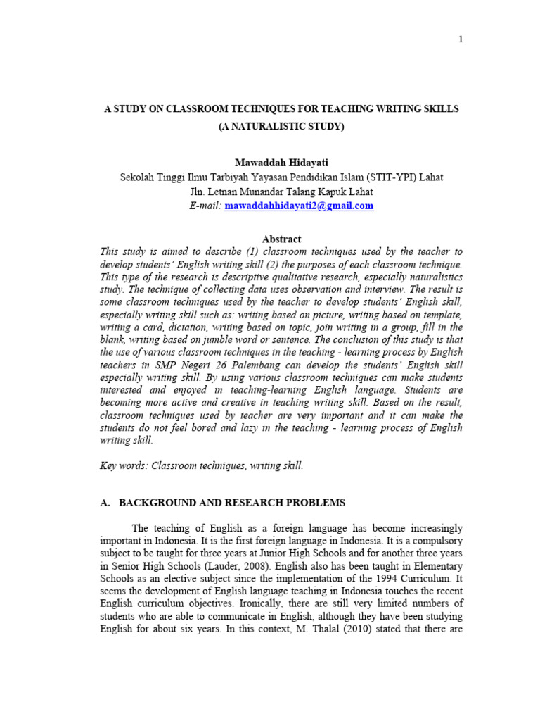 A Study On Classroom Techniques For Teaching Writing Skills (A Naturalistic Study) | PDF ...