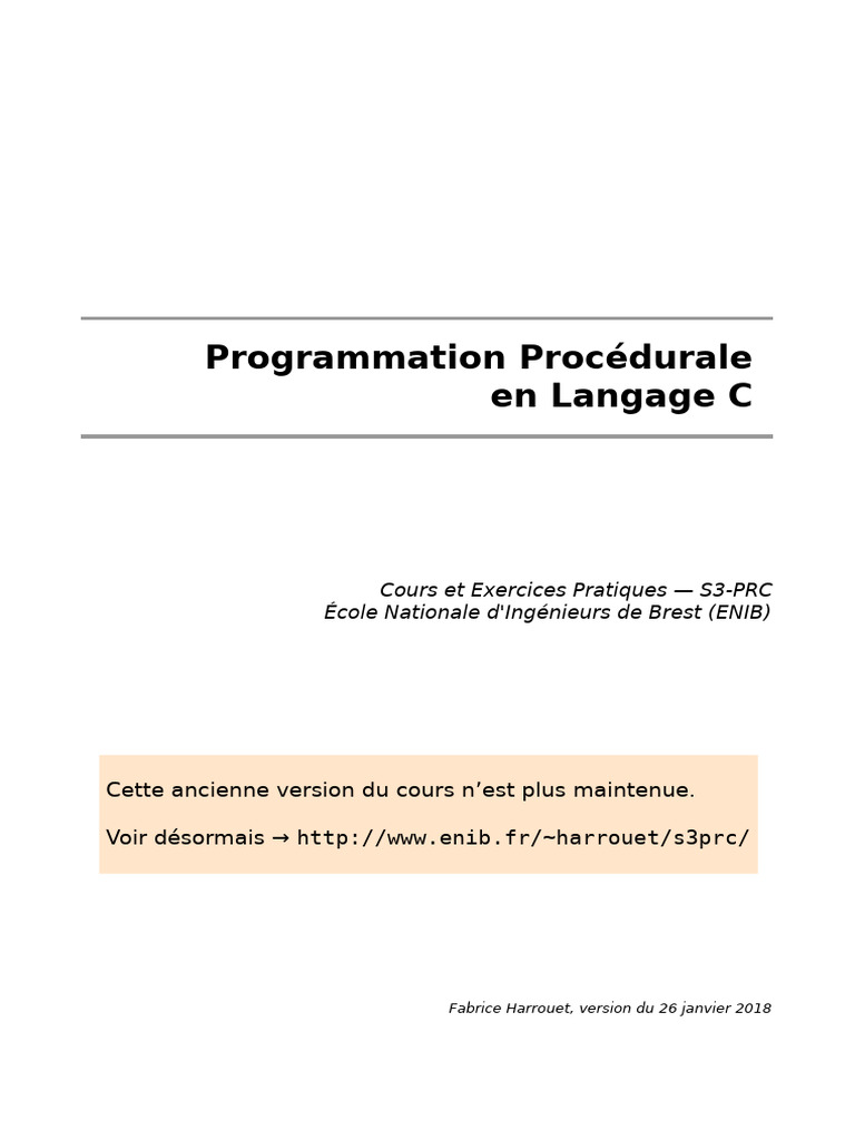 Programmation Procédurale en C | PDF | C (Langage de programmation) | Variable (informatique)
