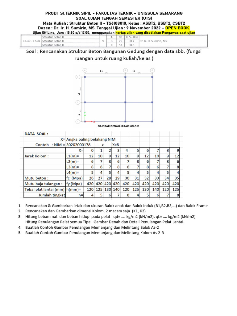 Soal Ujian Uts Struktur Beton 2 Ok | PDF