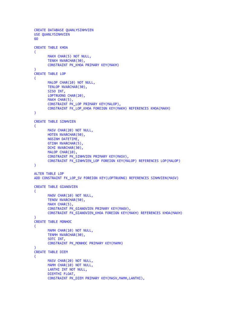 SQL Database for Student Management | PDF | Databases | Vietnamese People