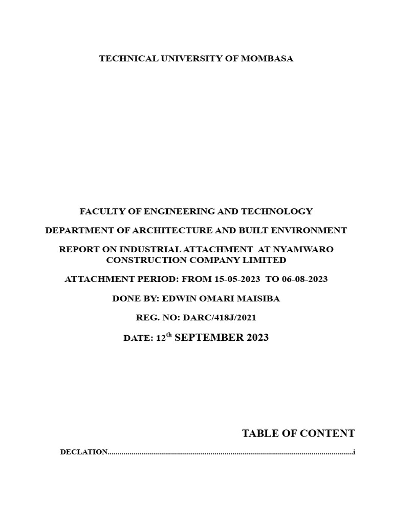 Industrial Attachment Report by Edwin Omari | PDF
