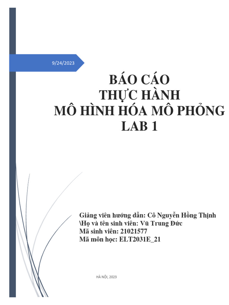 Báo cáo mô hình hóa mô phỏng lab1 | PDF