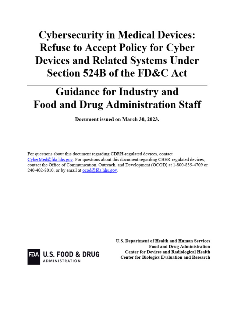 FDA Guidance-Cybersecurity-Devices-RTA | PDF