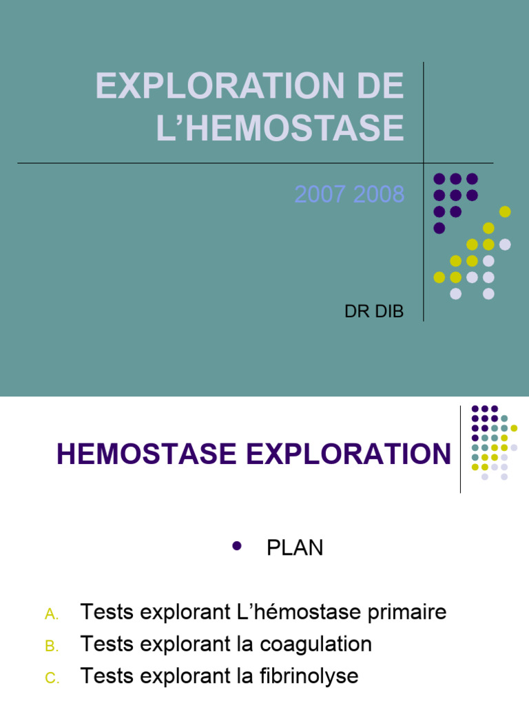 Exploration de L Hemostase | PDF | Hémostasie | Coagulation