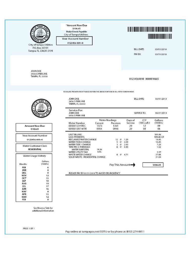 Florida Water Utility Bill | PDF