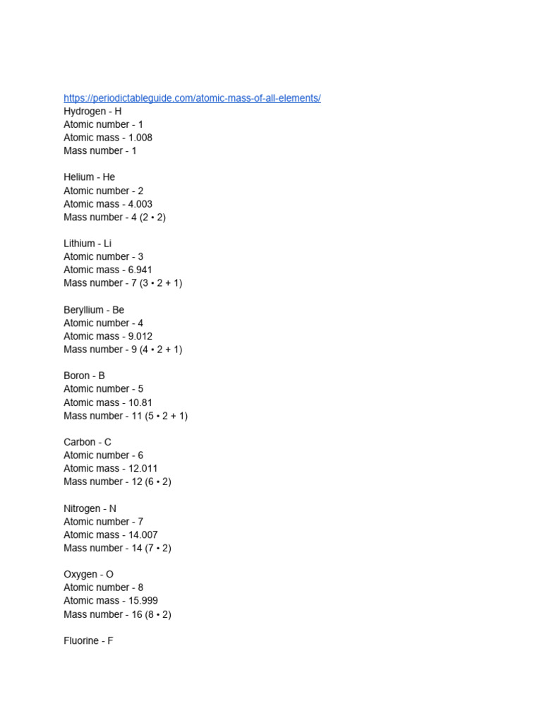 Periodic Table Symbols, Atomic Number, Rounded Off Atomic Mass | PDF