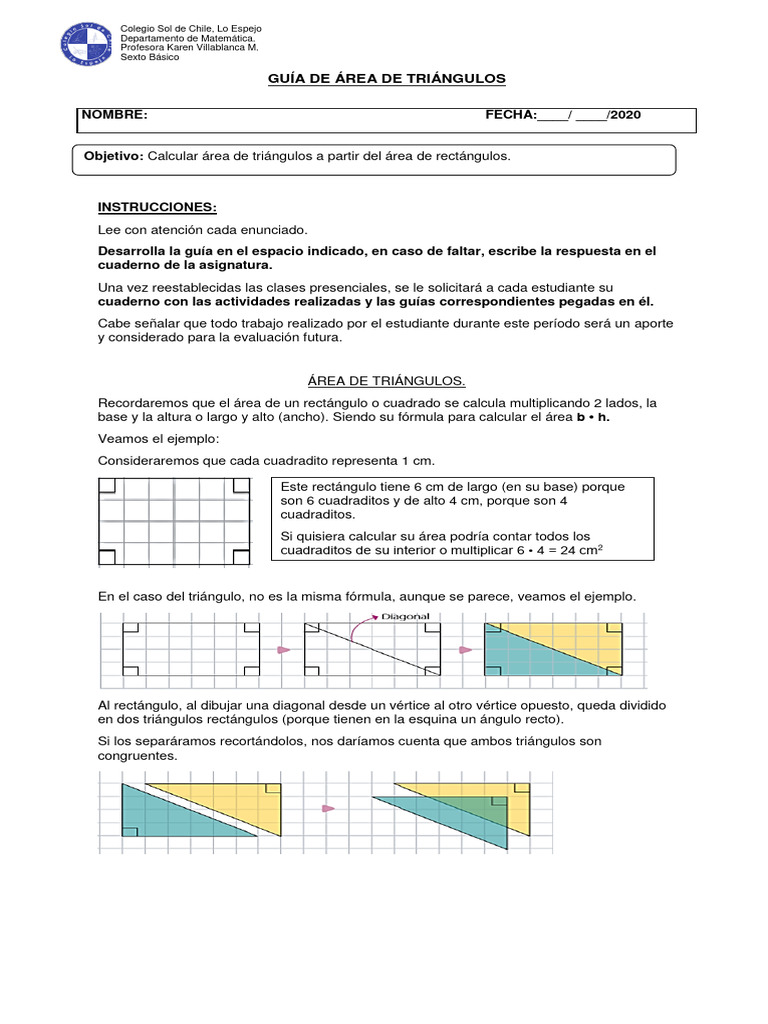 6 Básico Geometría Guía De área De Triangulo 2020 Pdf Triángulo