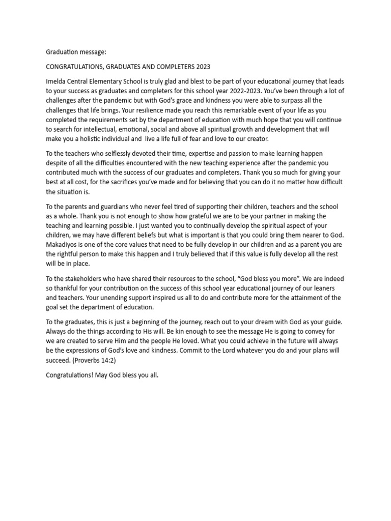 Graduation Message | PDF | Love | God