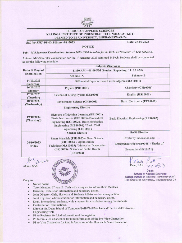 KIIT Mid sem Exam Schedule-2023AB | PDF