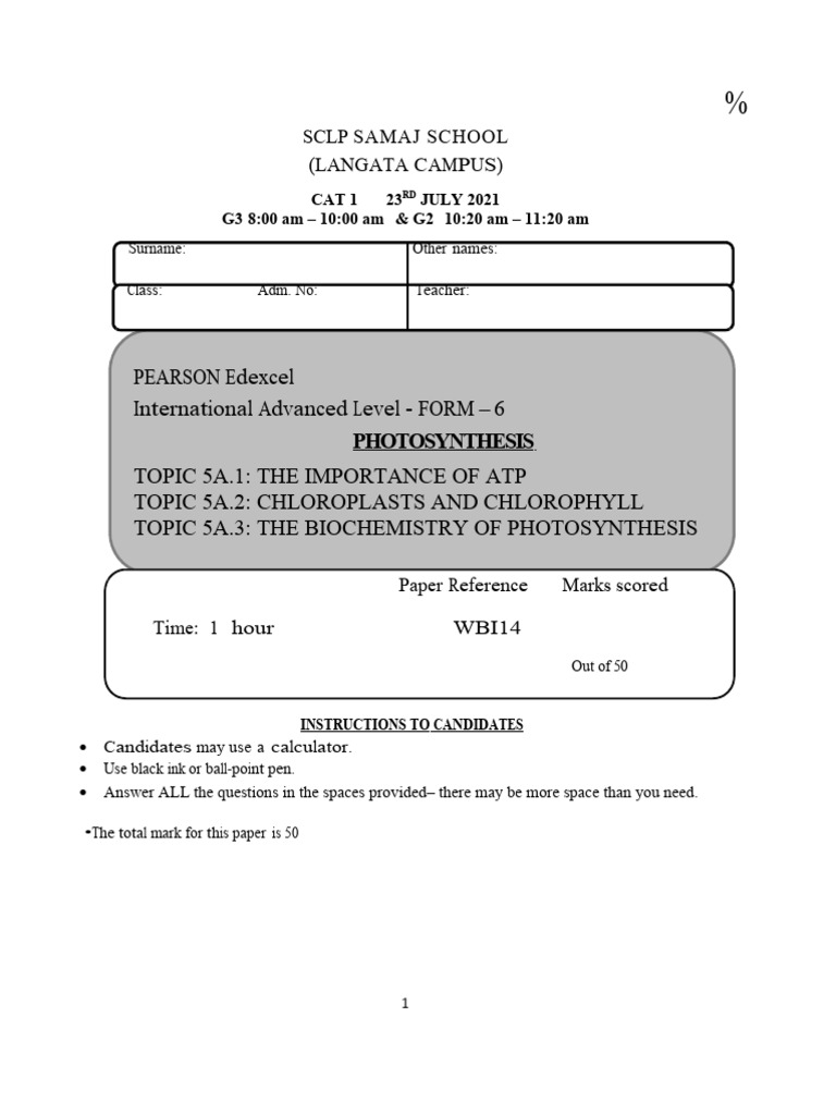 Unit 4 Cat 1 Marking Scheme | PDF