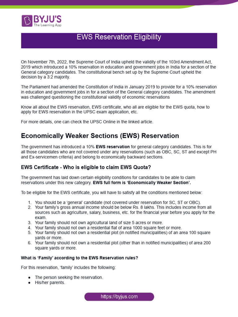 EWS-Reservation-Eligibility.docx-1 | PDF | Government Of India | Justice