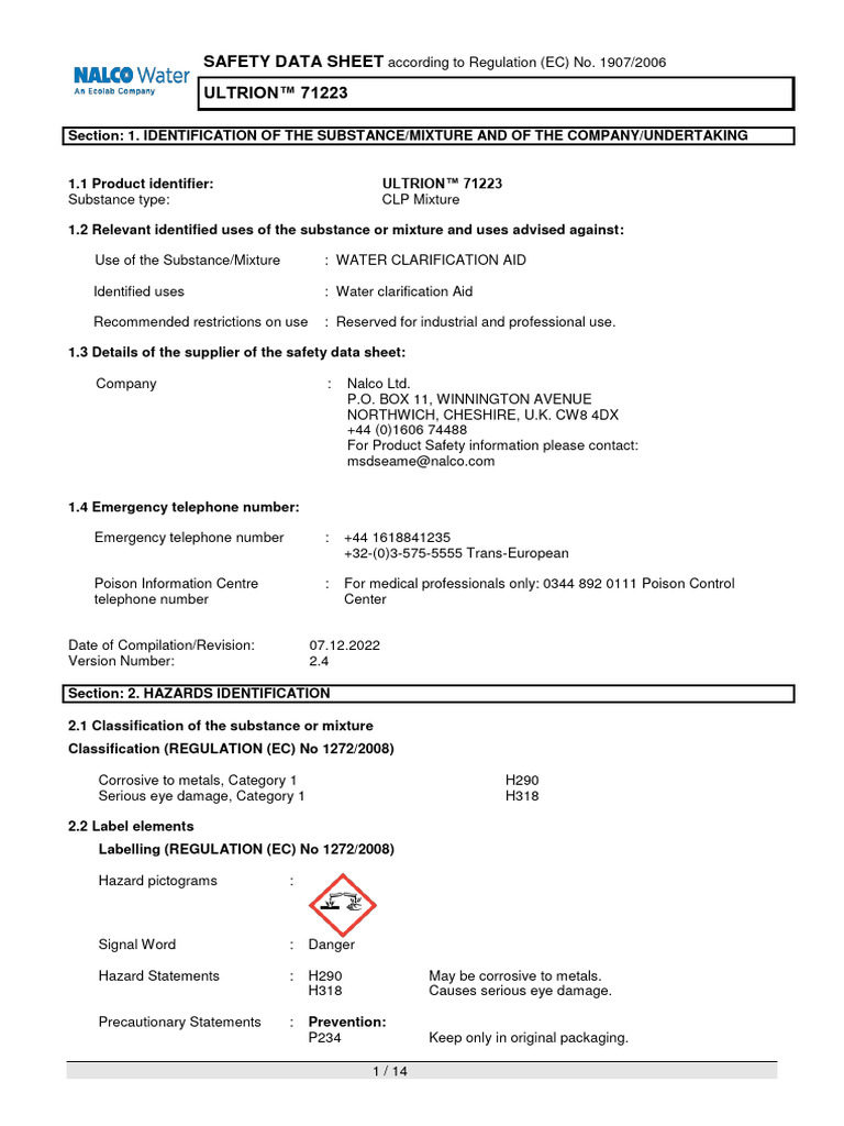 MSDS Ultrion™ 71223 | PDF | Workplace | Chemistry