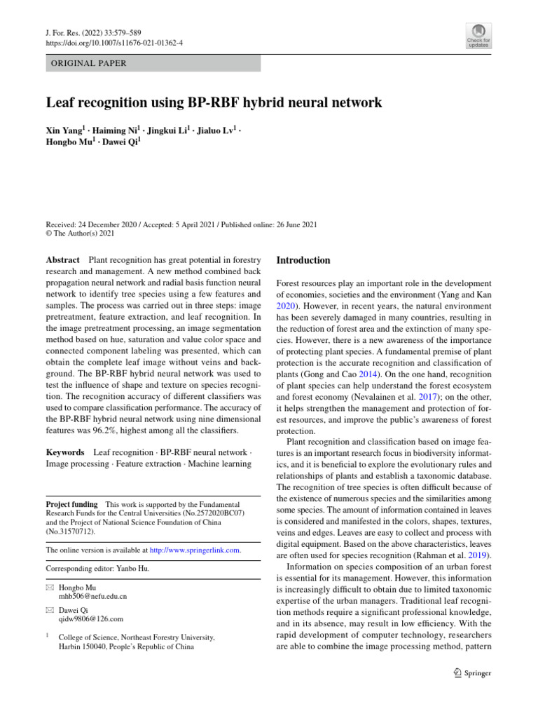 Leaf Recognition Using BP RBF Hybrid Neural Network | PDF | Artificial Neural Network | Support ...