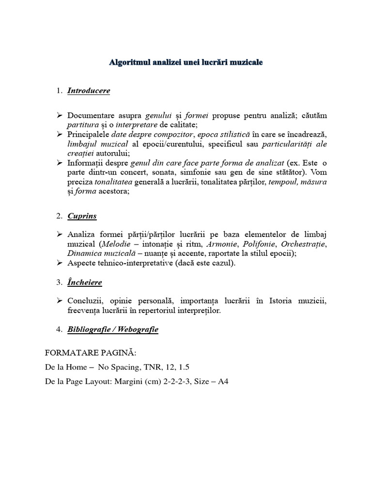 Algoritmul Analizei Unei Lucrări Muzicale | PDF