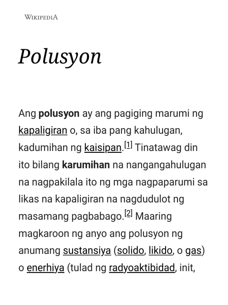 Polusyon - Wikipedia, Ang Malayang Ensiklopedya | PDF