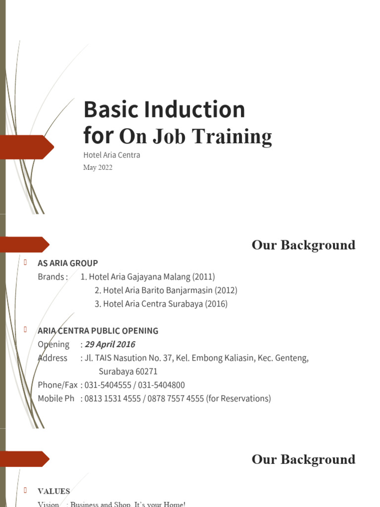 Hotel Aria Centra OJT Induction Guide | PDF | Home