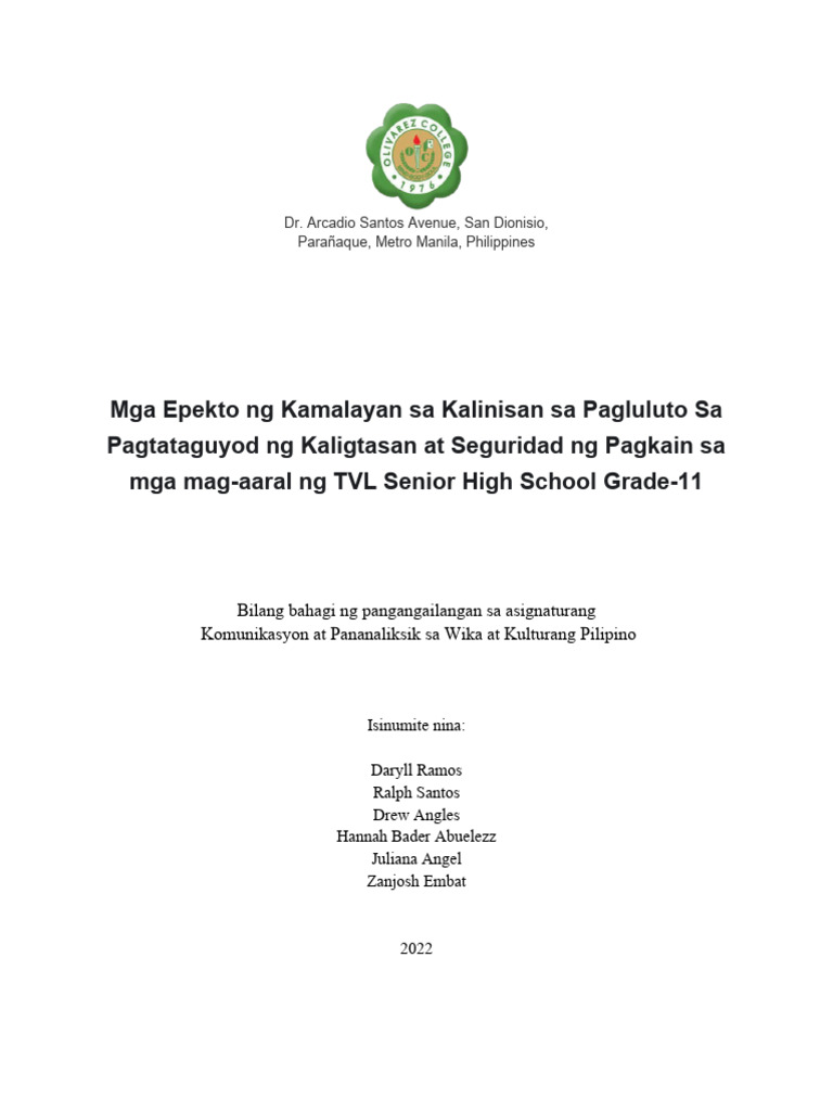 Mga Epekto NG Kamalayan Sa Kalinisan Sa Pagluluto Sa Pagtataguyod NG ... Mga Epekto NG Kamalayan Sa Kalinisan Sa Pagluluto Sa Pagtataguyod NG ...