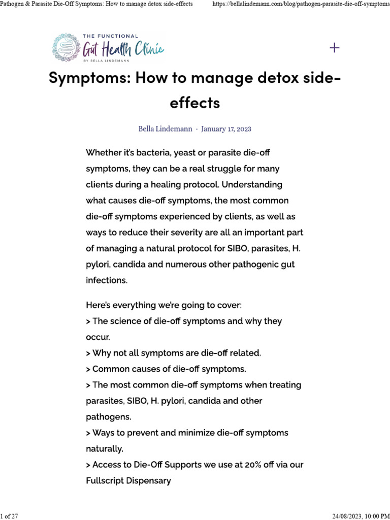 Pathogen & Parasite Die-Off Symptoms How to manage detox side-effects | PDF