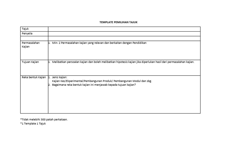 (Template) Template Pemilihan Tajuk | PDF | Karier & Perkembangan | Teknologi & Rekayasa