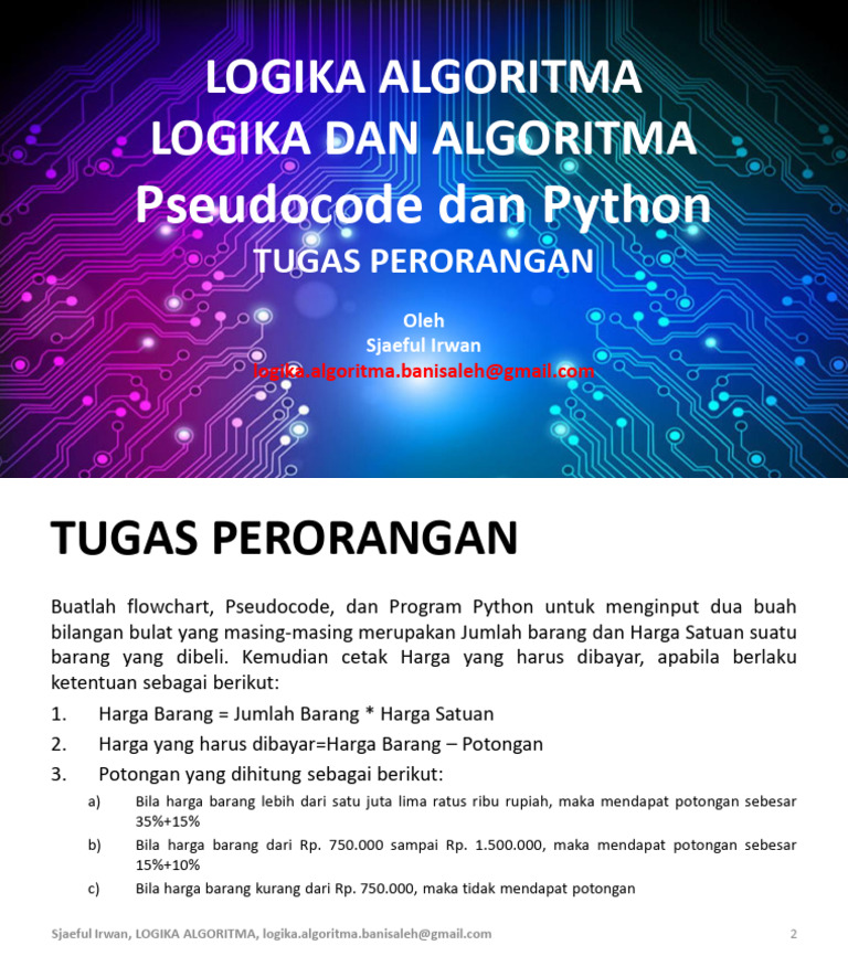 Logika Algoritma 2021-Pseudocode Dan Python-B-TUGAS PERORANGAN | PDF | Pengelolaan Keuangan & Uang