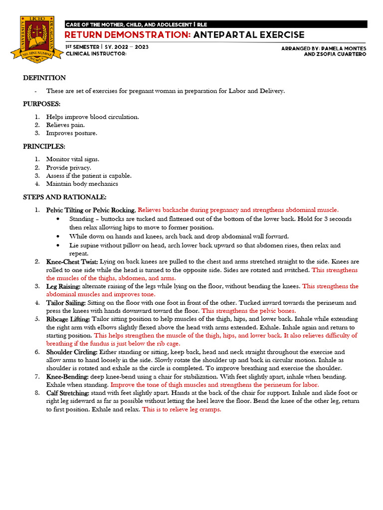 Cmca Rle Antepartal Exercise Prelim | PDF