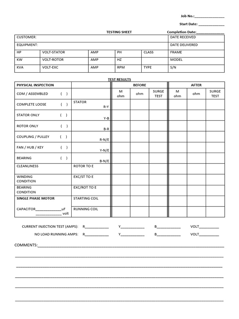 PUMP Testing Sheet | PDF | Electric Motor | Equipment