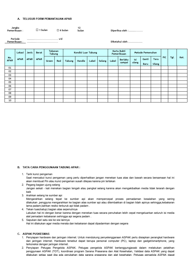 Telusur Form Pemantauan Apar | PDF