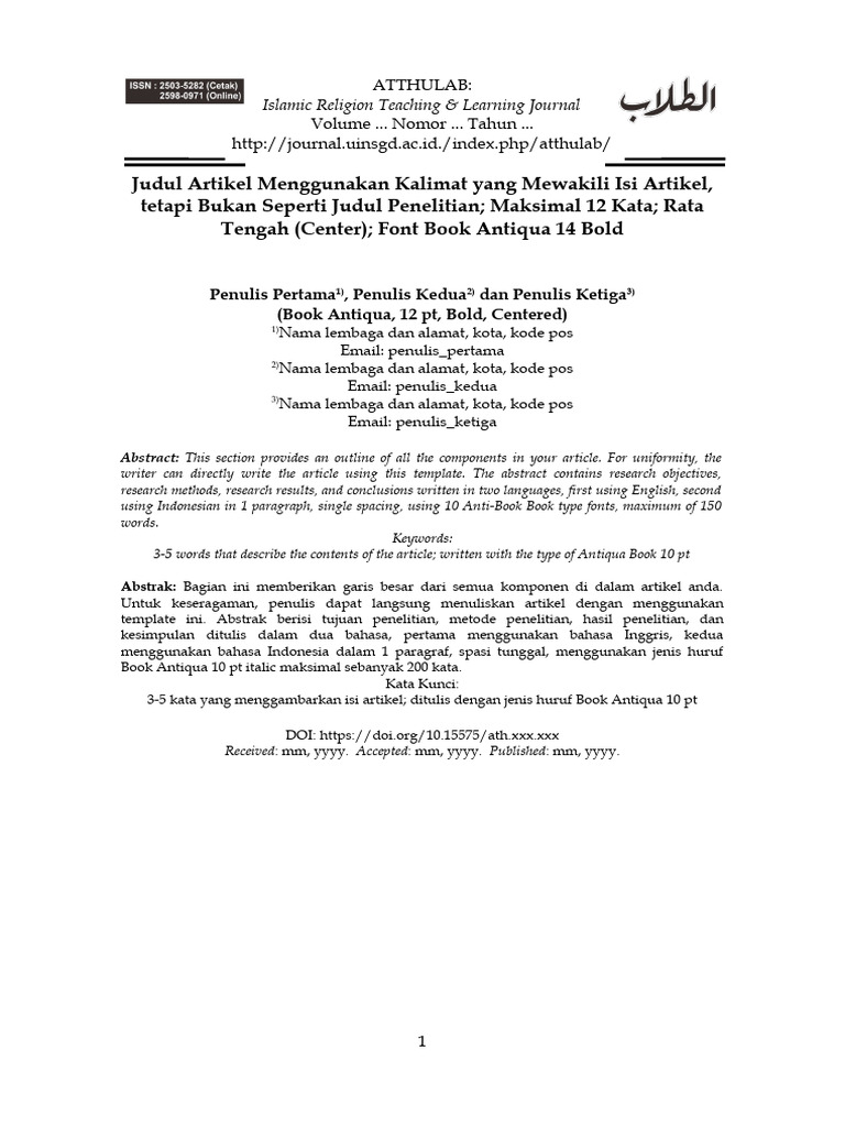 Template_Artikel Menggunakan Kalimat Yang Mewakili Isi Artikel-1 | PDF