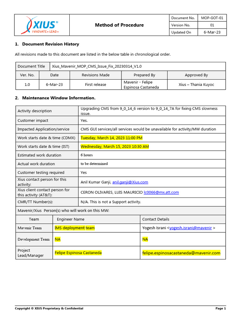 Xius Mavenir MOP CMS Issue Fix 20230314 V1.0 | PDF | System Software | Computer Architecture