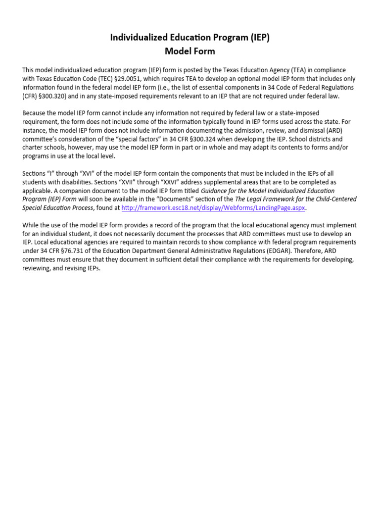 Model Iep Form English | PDF | Individualized Education Program ...