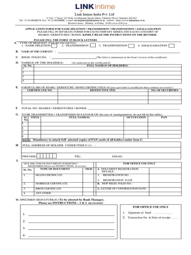 Name Deletion and Transmission Form | PDF