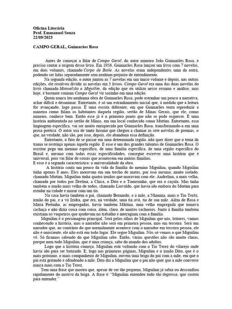 Campo Geral | PDF | Novela | Pensamento