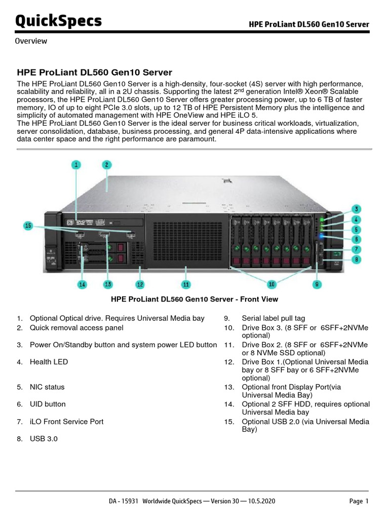 Hpe Proliant Dl560 Gen10 Server (363221) | PDF | Solid State Drive | Computer Hardware