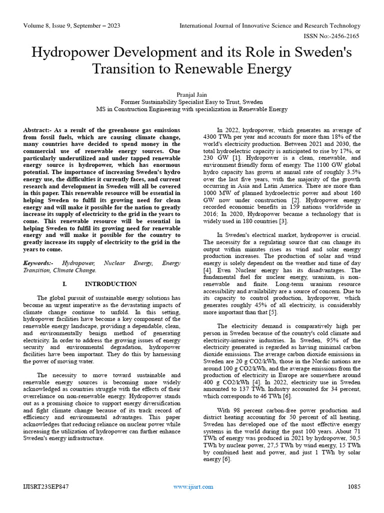 Hydropower Development and Its Role in Sweden's Transition To Renewable ...