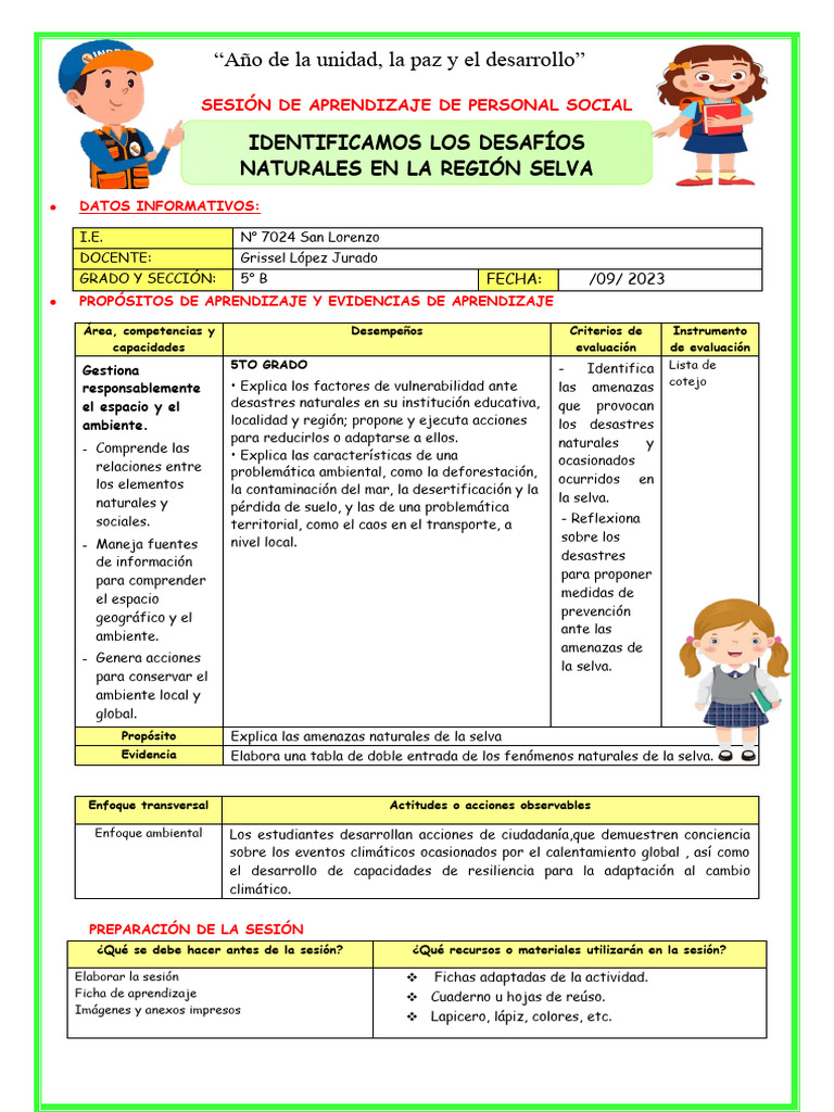 Sesion Personal-Identificamos Los Desafíos Naturales en La Región Selva ...