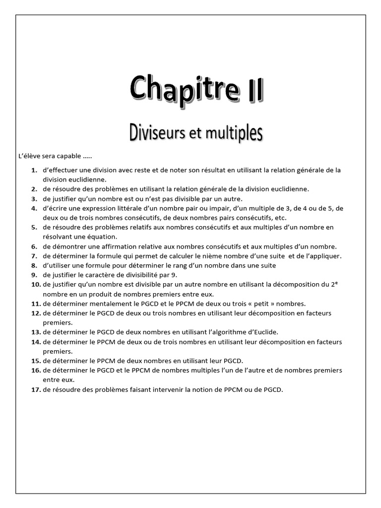 Mathématiques : Diviseurs et Multiples | PDF | Nombre | Nombre premier
