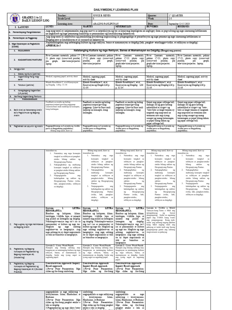 Daily Weekly Learning Plan Ap Week 2 Q1 Pdf