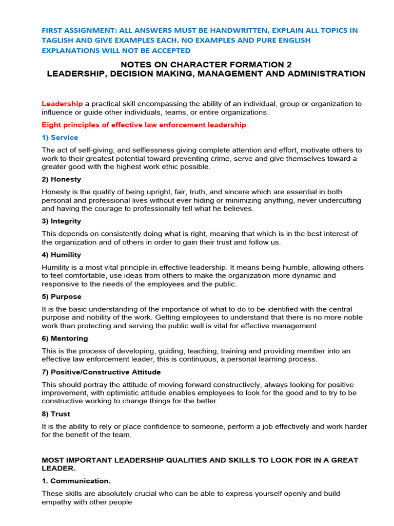 First Assignment CFLM 2 | PDF | Leadership | Humility