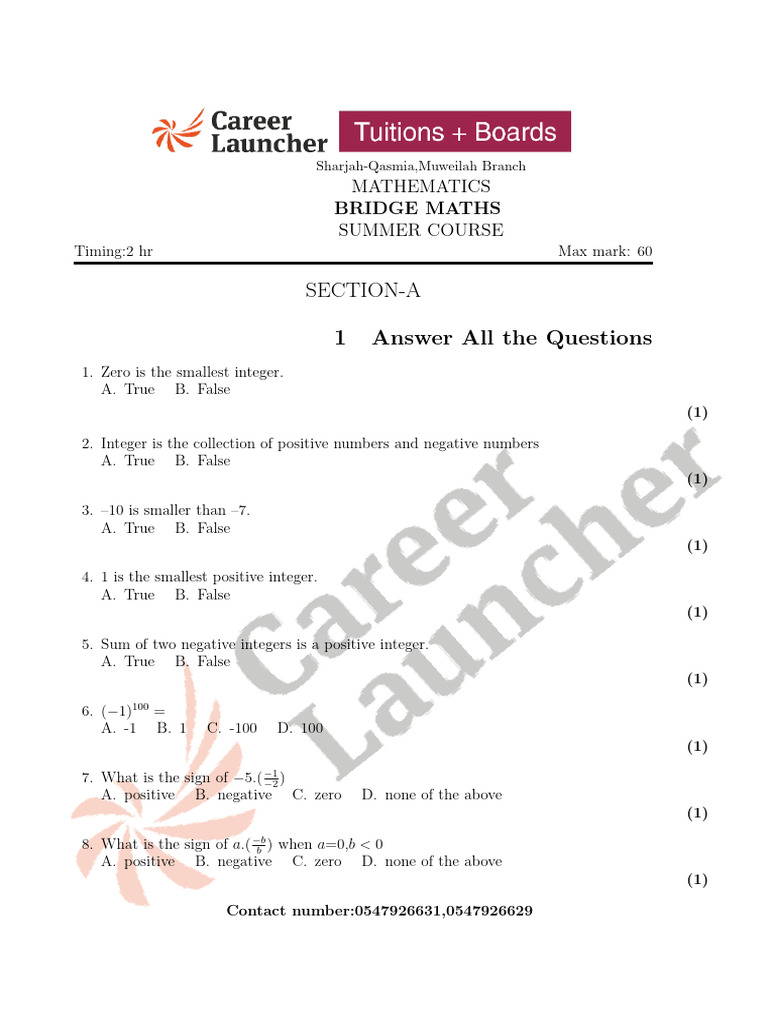 Bridge Maths Exam | PDF | Integer | Mathematics