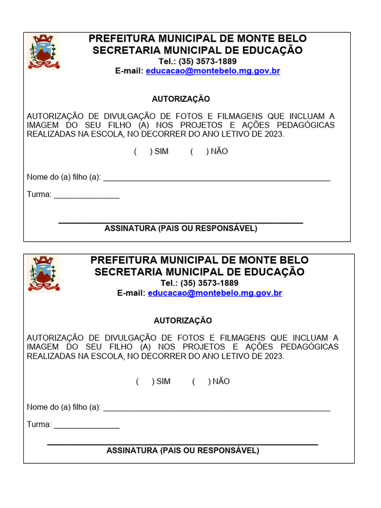 AUTORIZAÇÃO ESCOLAS | PDF AUTORIZAÇÃO ESCOLAS | PDF