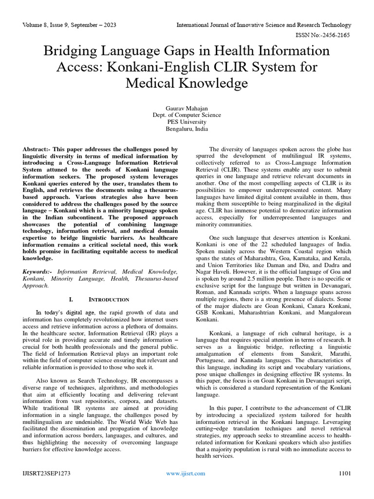 Bridging Language Gaps in Health Information Access: Konkani-English CLIR System For Medical ...